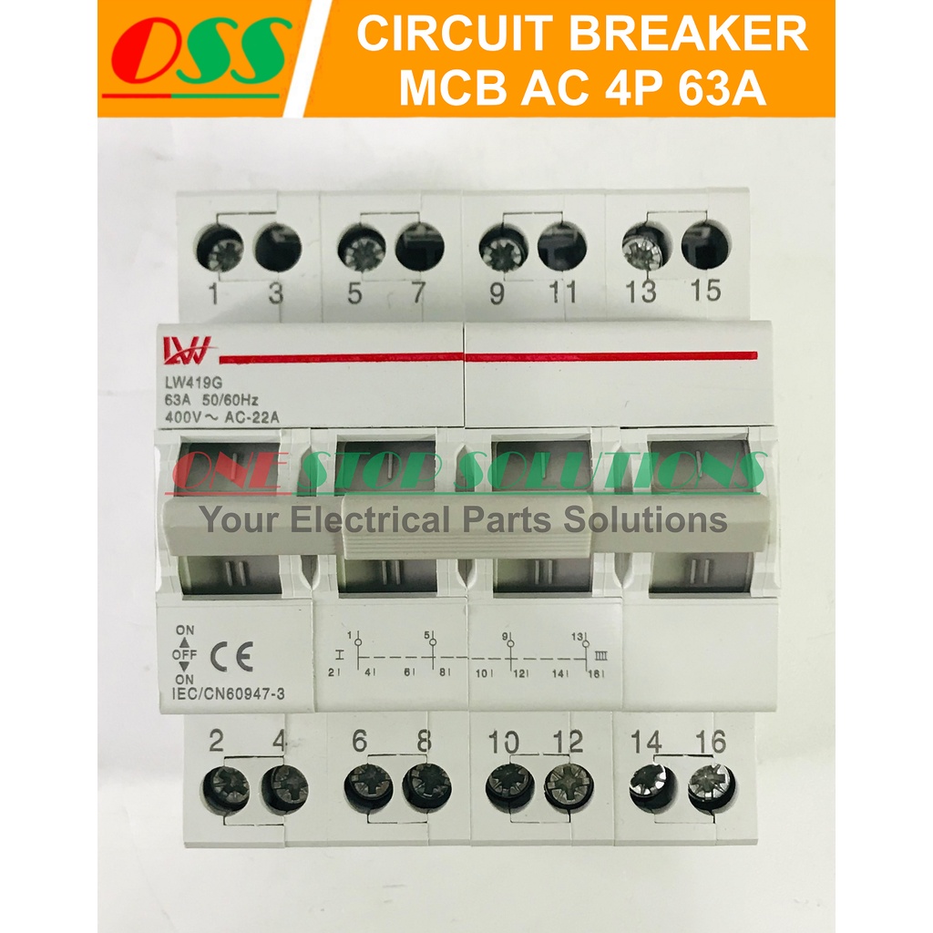 Jual Miniature Circuit Breaker MCB AC 4P 63A LW LW419G 400V DIN RAIL | Shopee Indonesia