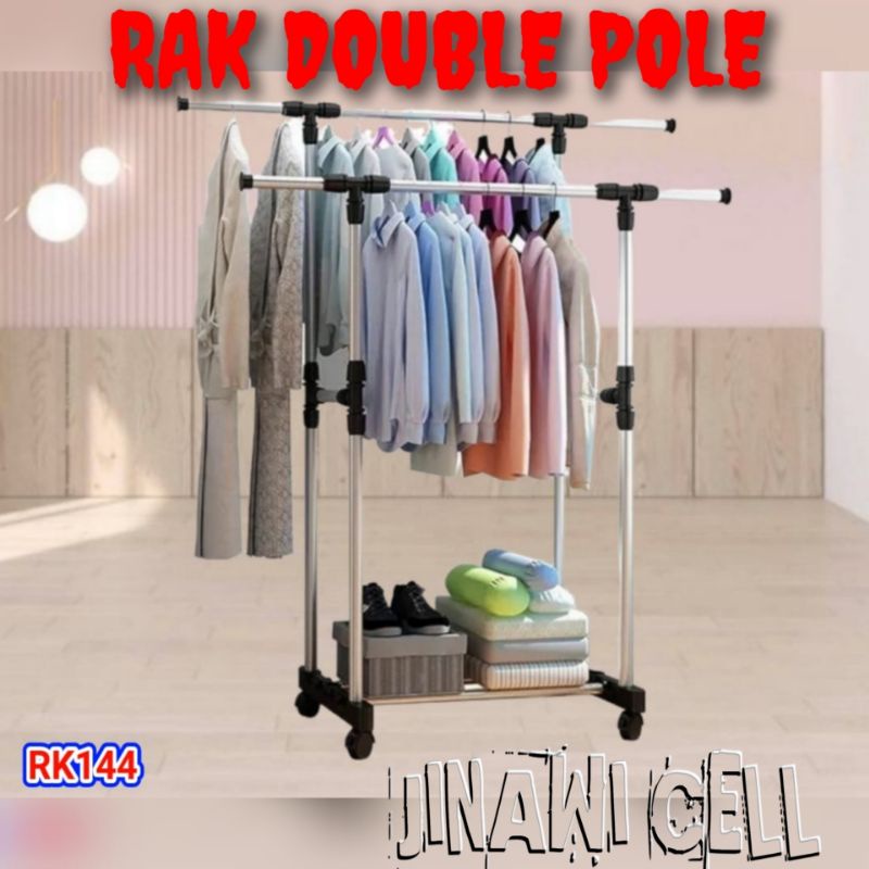 Jual JINAWI RAK BAJU DOUBLE POLE STAINLESS RAK BAJU STAND HANGER SINGLE ...