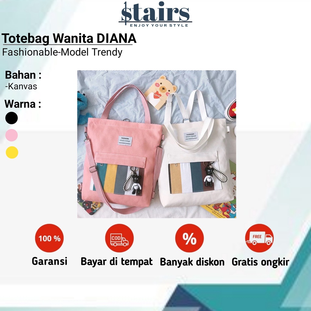 Jual Tote Bag Wanita Resleting Kekinian Motif Lucu Bahan Kanvas (Bisa ...