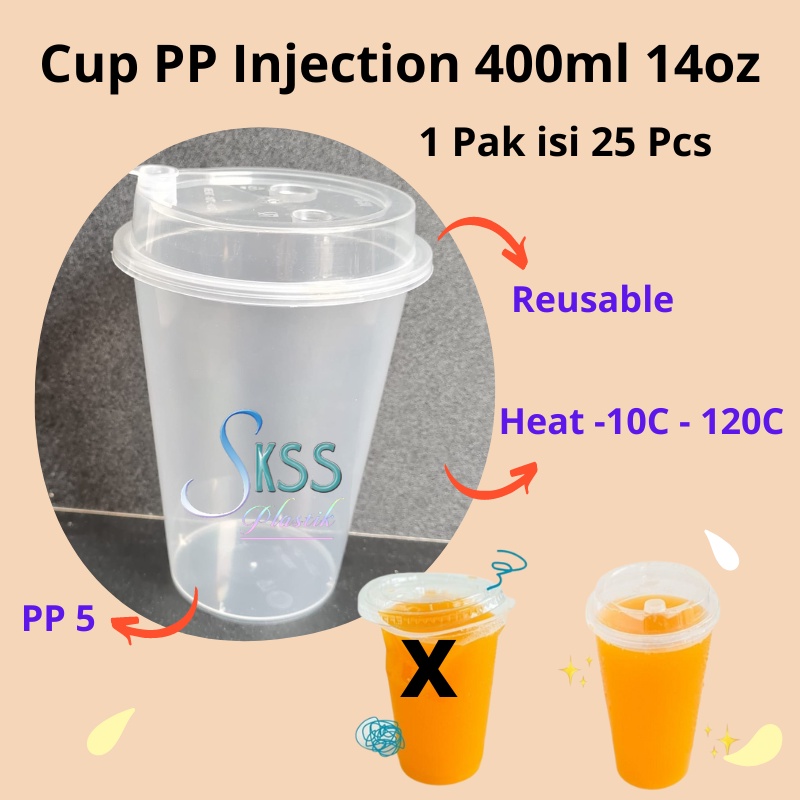 Jual Cup PP Injection 400ml 14oz l Gelas Plastik Boba Cheese Tea 400 ml 14 Oz ( Cup+Lid+Stopper ...