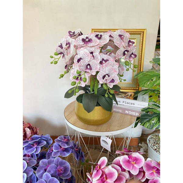 Jual BUNGA ANGGREK VAS GOLD KALENG CABANG 10 LATEX | Shopee Indonesia