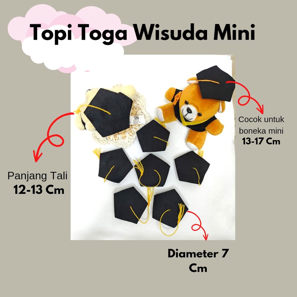 Jual topi toga wisuda mini untuk boneka mini ukuran L (diameter 7 Cm ...