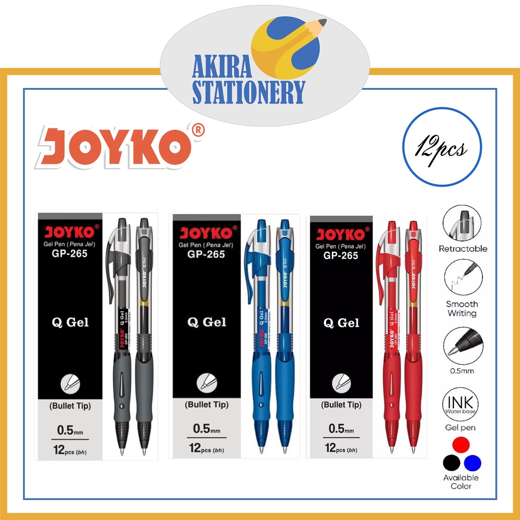 Jual Pulpen JOYKO Cetek Gel Pen GP 265 Hitam - Biru - Merah / Retractable GelPen GP-265 Black ...