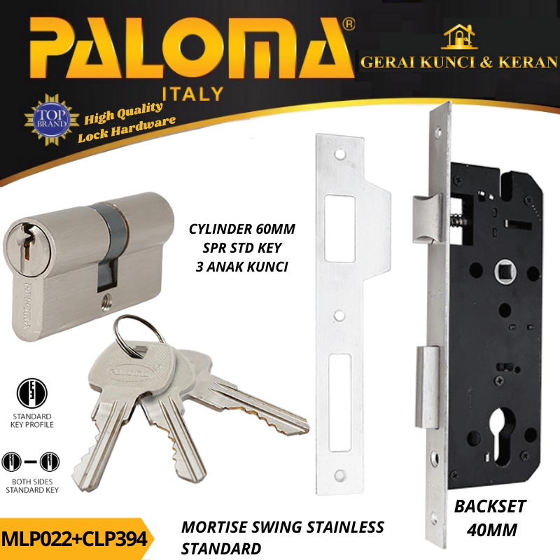 Jual PALOMA MORTISE LOCK SET CYLINDER MLP 022 CLP 394 STAINLESS BODY ...