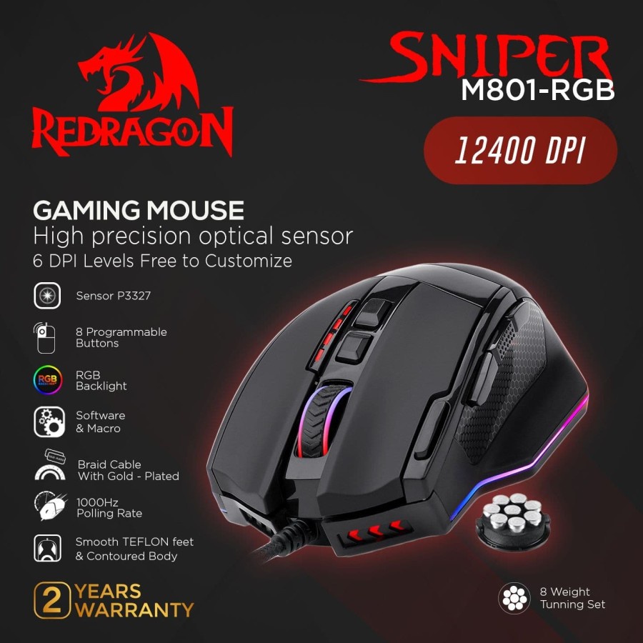 Jual Redragon Gaming Mouse RGB SNIPER - M801-RGB | Shopee Indonesia