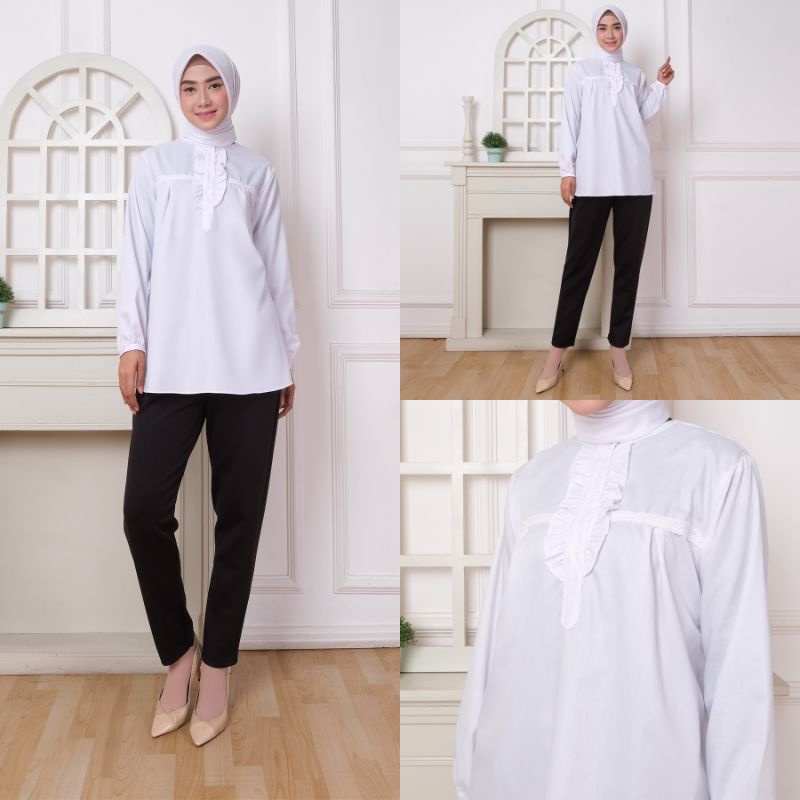 Jual ALENA Blouse Baju Atasan Putih Wanita Kerja Kekinian Muslim Lengan ...