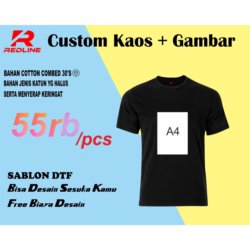Jual Custom Kaos Sablon Dtf Ukuran A3 A4 Bahan Katun Combed 30S ...