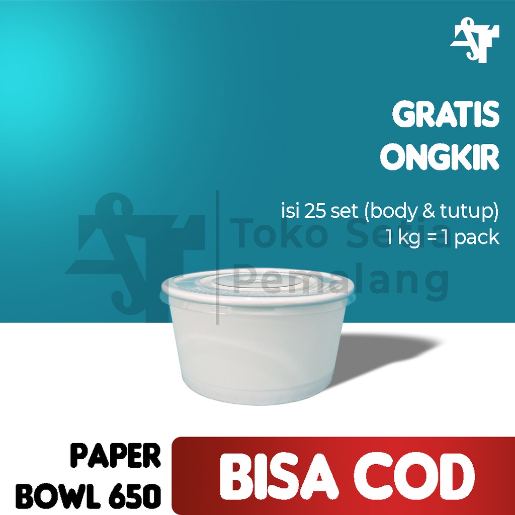 Jual Paperbowl 650ml Tebal Murah Dengan Tutup Isi 25 Pcs Mangkok Kertas ...