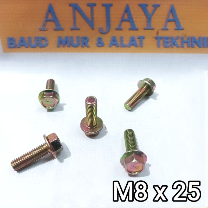 Jual Flange Bolt M8 x 25 / Baut Flange 7 Kuning - Kunci 12 | Shopee Indonesia
