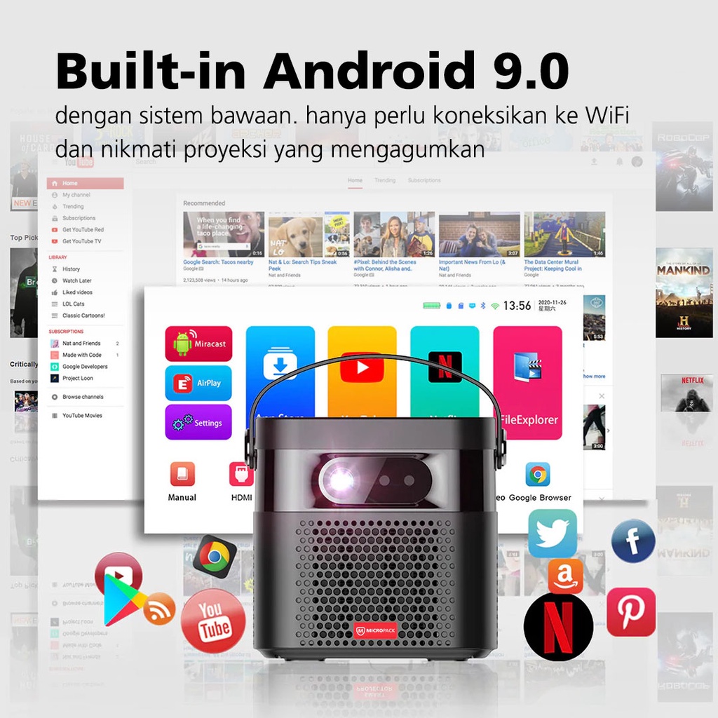 Jual 100 Original Micropack Smart Android 9 0 Projector Portable