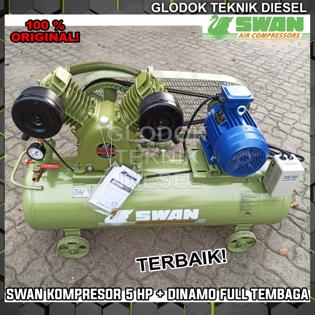 Jual SWAN Air Compressor 5 HP PK + Dinamo Motor 3 Phase Kompresor Angin ...