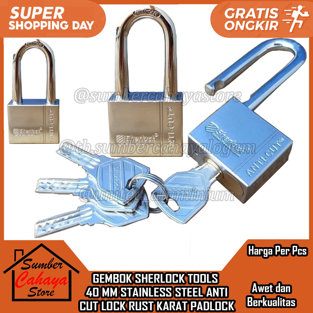 Jual GEMBOK SHERLOCK TOOLS ANTI CUT 40 MM STAINLESS STEEL ANTI CUT RUST ...