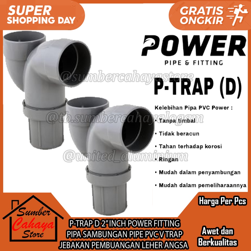 Jual P-TRAP D 2” INCH POWER FITTING PIPA SAMBUNGAN PIPE PVC V TRAP ...