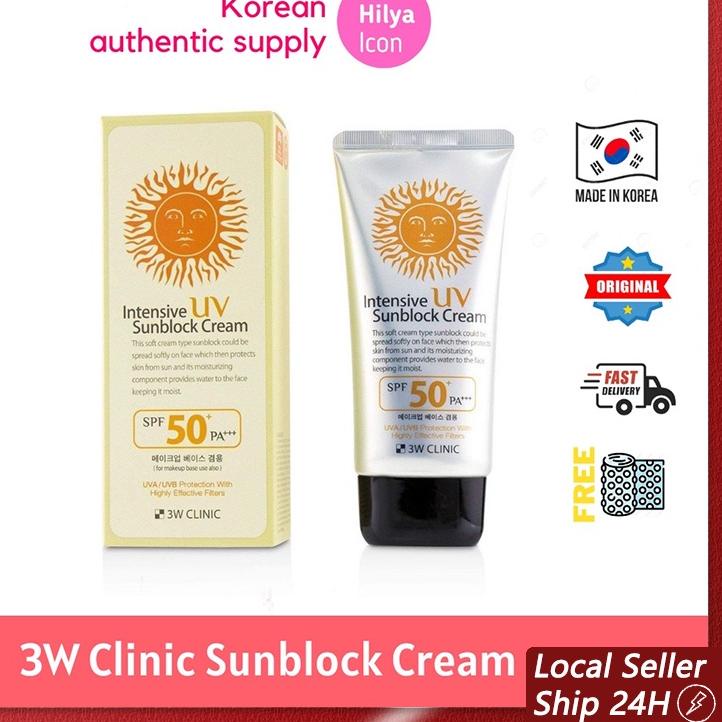 Jual 100% ORI 3W Clinic Intensive UV Sun Block Cream SPF50+ PA+++ 70ml ...