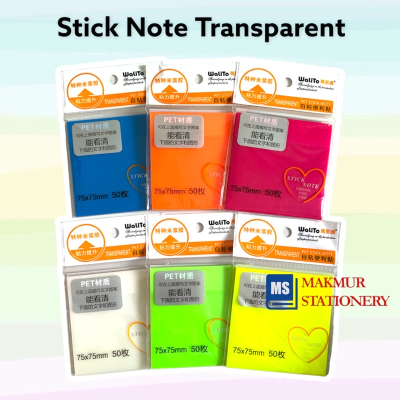 Jual Sticky Notes/Post It/Kertas Memo/Memo Tempel Transparant Walito ...