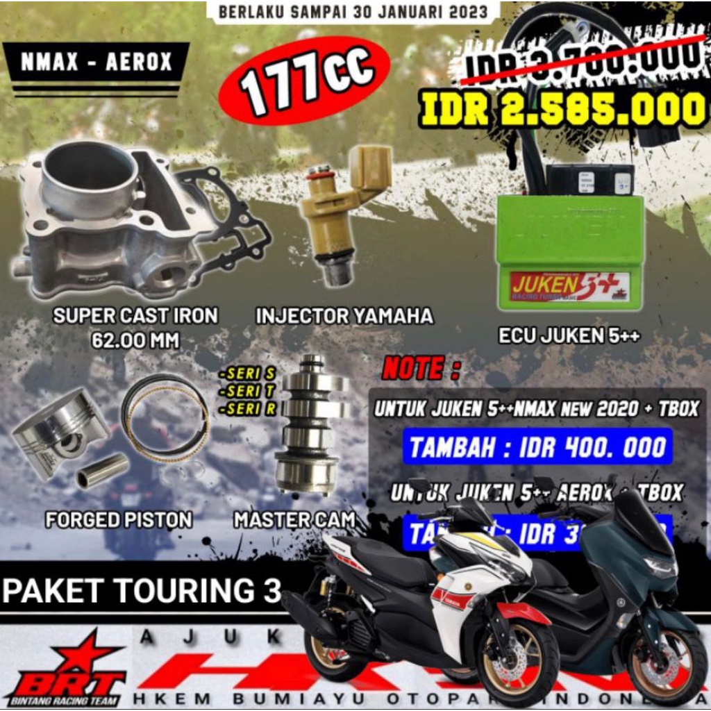 Jual PAKET TOURING 3 BRT PAKET BOREUP NMAX AEROX ALL NEW NMAX BLOK CAST 62MM | Shopee Indonesia