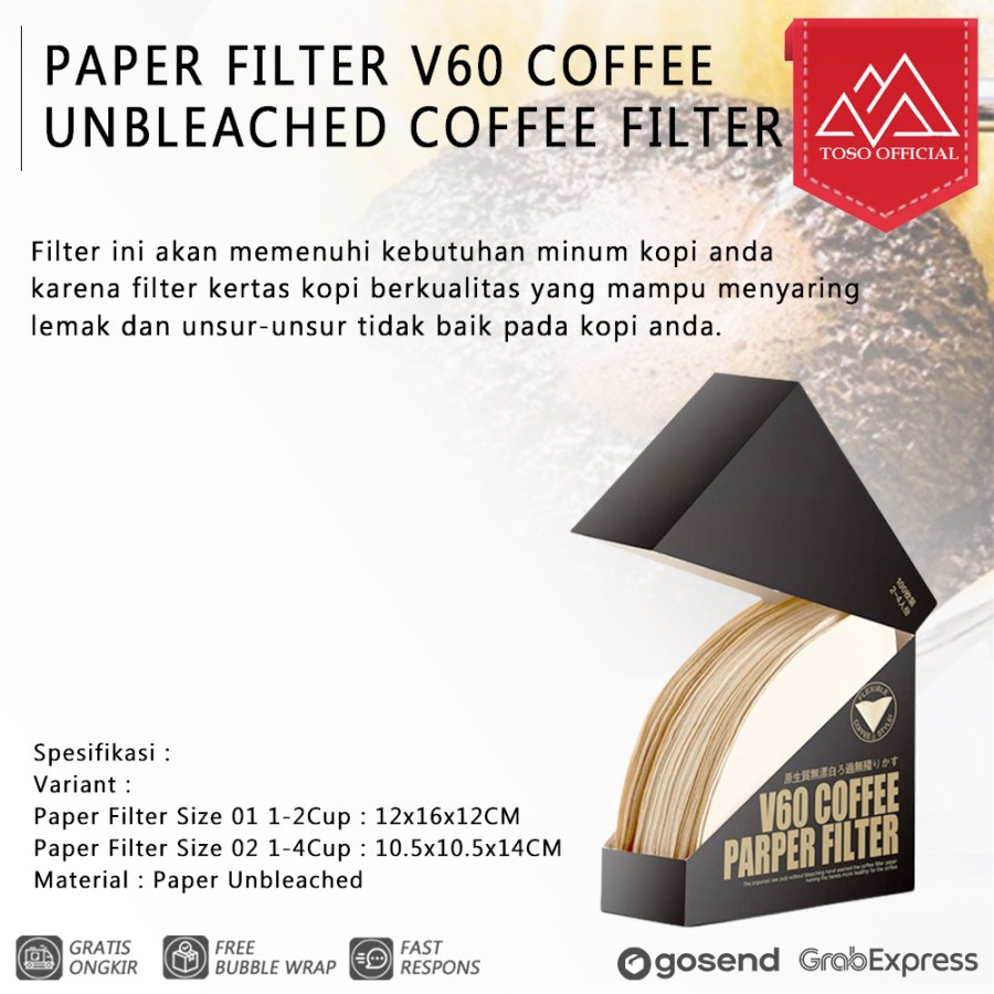 Jual PAPER FILTER V60 -100PCS KERTAS KOPI UNBLEACHED COFFEE FILTER ...