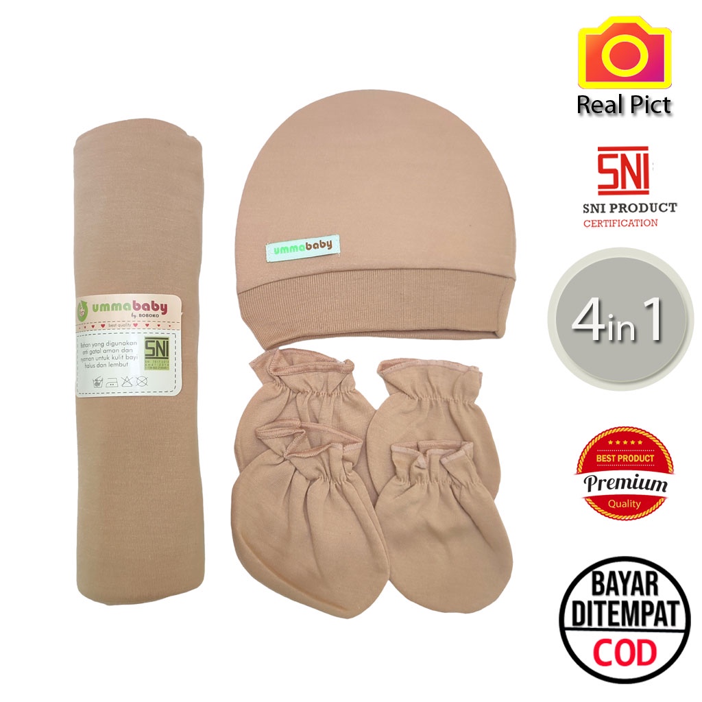 Jual 4in1 Bedong Bayi Topi Kupluk Bayi Sarung Tangan Kaki Bayi ...