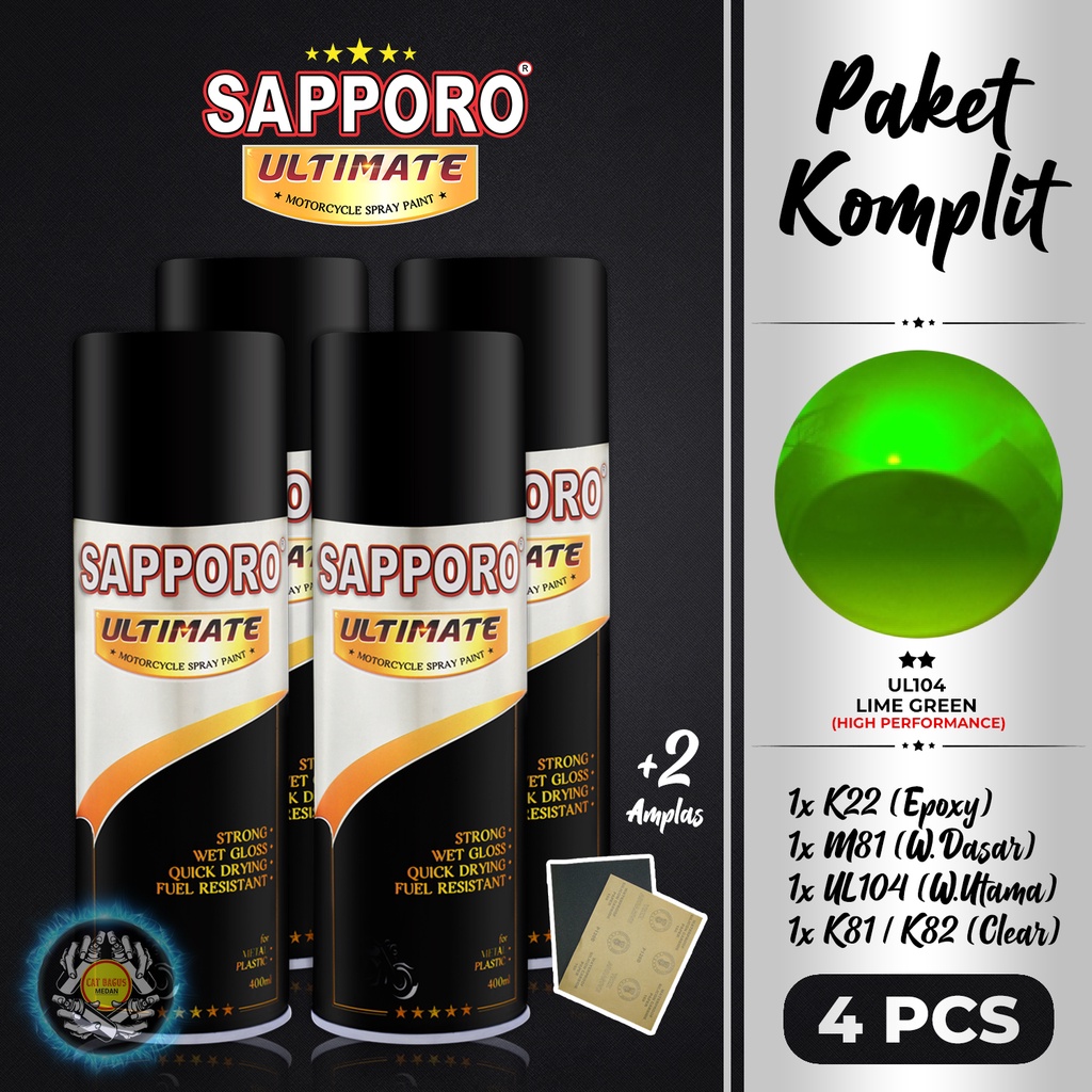 Jual PAKET UL104 LIME GREEN SAPPORO ULTIMATE CAT SEMPROT 400 ML CAT ...