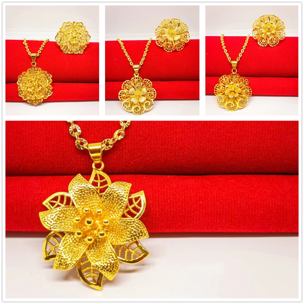 Jual Set Kalung+Liontin+cincin Bunga Multilayer Bahan Tembaga Lapis ...