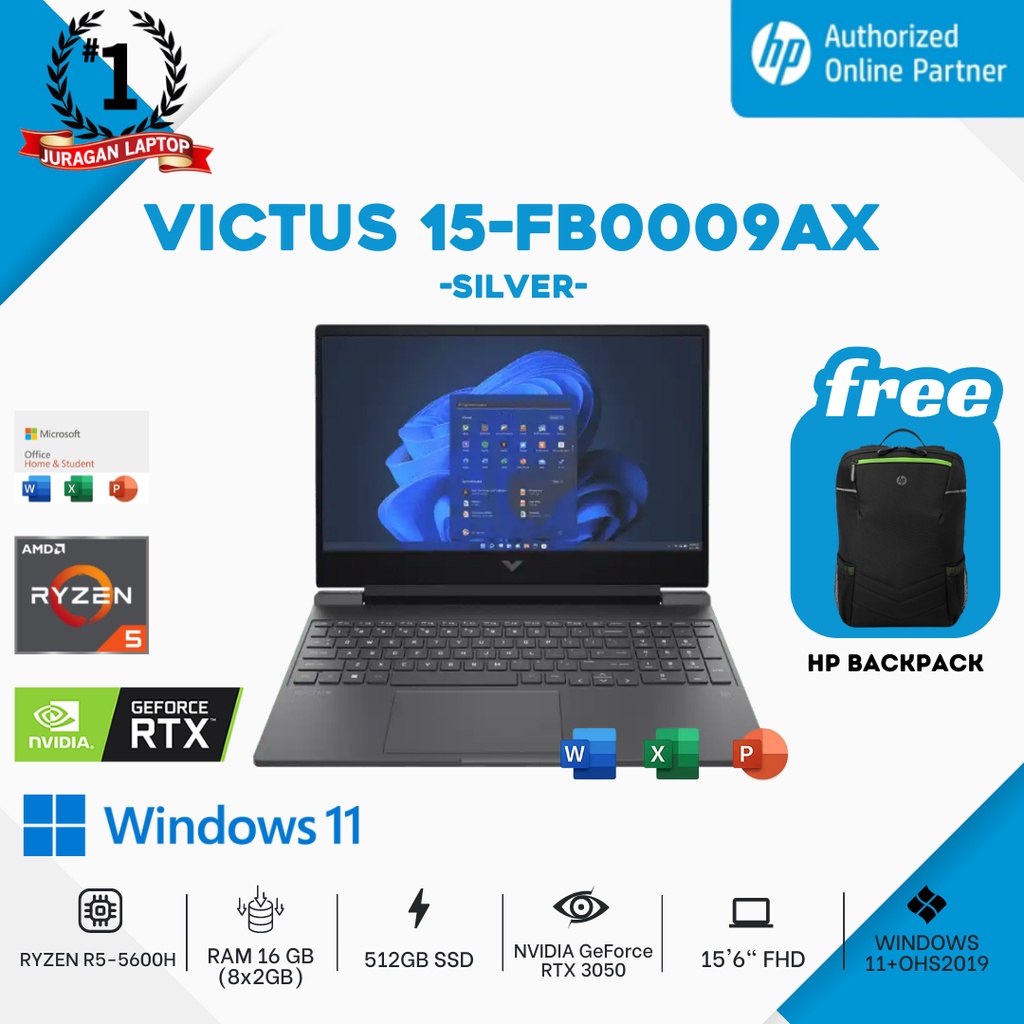 Jual LAPTOP HP VICTUS 15-FB0009AX R5-5600H 16GB 512GB RTX3050 W11+OHS19 | Shopee Indonesia