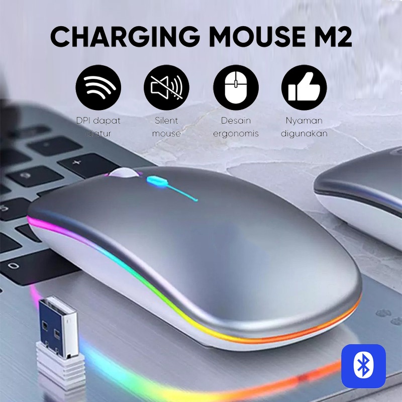 Jual Mouse Wireless Rechargeable Silent Click Slim 2 4g Wireless Bluetooth 1600 Dpi Rgb Led