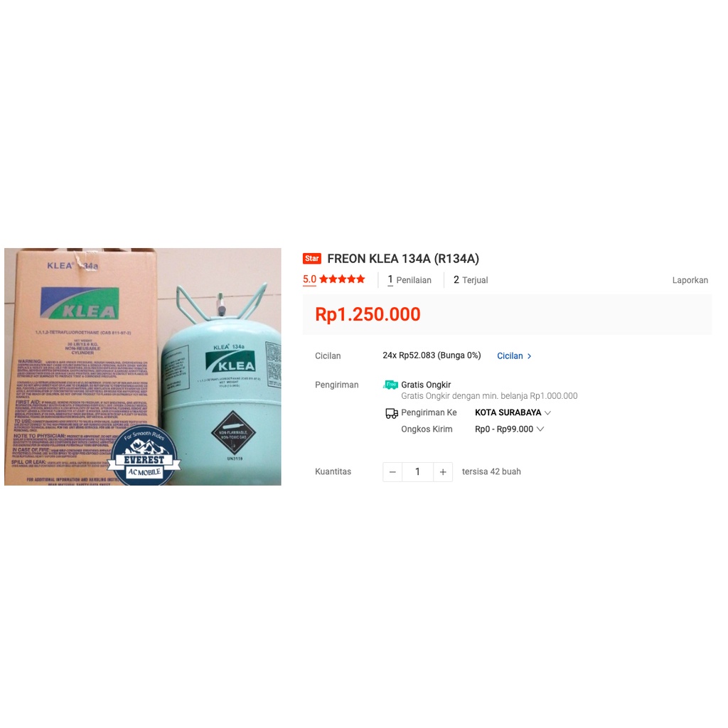 Jual Freon KLEA R134A Tabung 13,6kg | Shopee Indonesia