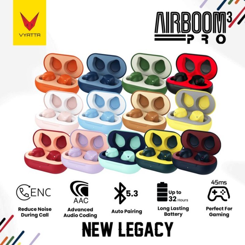 Jual VYATTA AIRBOOM PRO 3 SPORT TWS HEADSET BLUETOOTH EARPHONE NEW ...