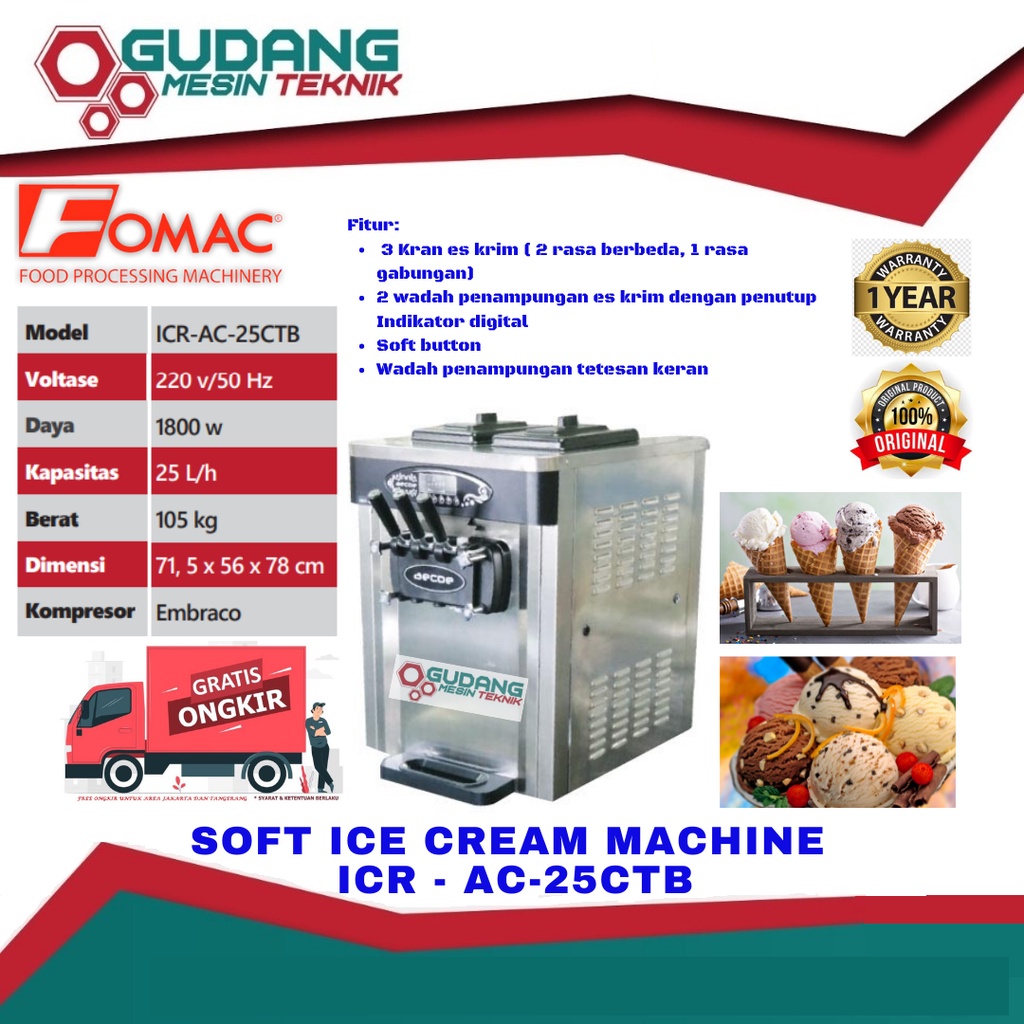Jual Fomac ICR-AC25CTB Soft Ice Cream Machine Mesin Pembuat Es Krim 3 ...