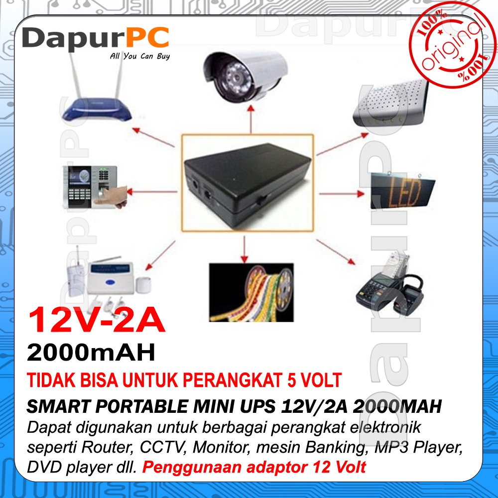 Jual Portable Smart Mini UPS 12V - 2A Kapasitas 2000mAh | Shopee Indonesia