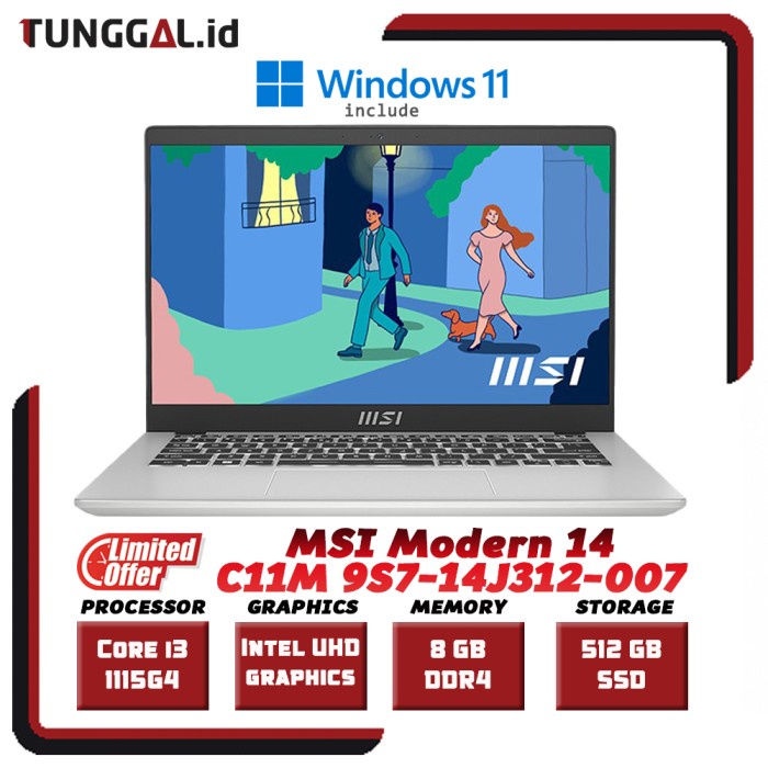 Jual MSI Modern 14 C11M i3-1115G4 8GB 512GB SSD 14.0-inch FHD W11 007ID | Shopee Indonesia