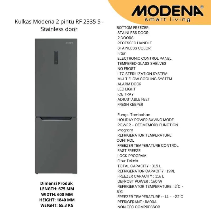 Jual Kulkas MODENA RF2335S Bottom Freezer 315Liter | Shopee Indonesia