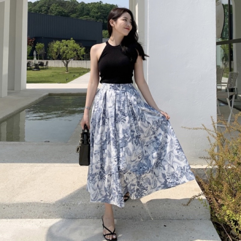 Jual Sooyoung Skirt Korean Floral Vintage Bohemian Rok Bunga Blue ...