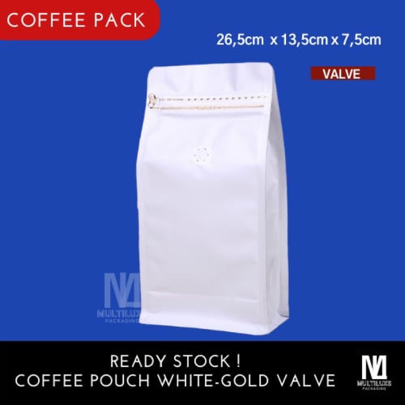 Jual STANDING POUCH FLAT KOPI PUTIH GOLD ZIPPER WITH VALVE PREMIUM/FLAT ...