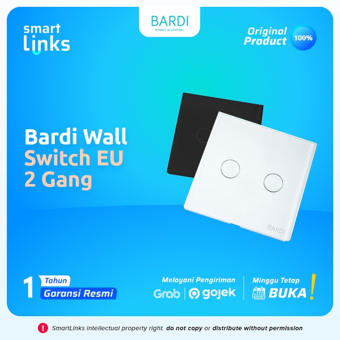 Jual BARDI SMART WALL SWITCH TOUCH 2 GANG EU WIFI WIRELESS IOT ...