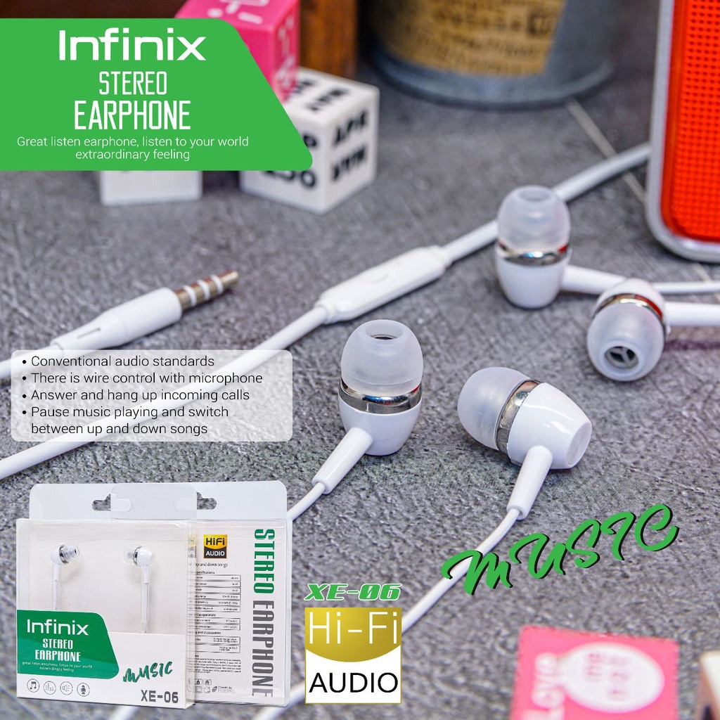 Jual Handfree Infinix Original XE-06 Stereo Earphone Headset Original ...