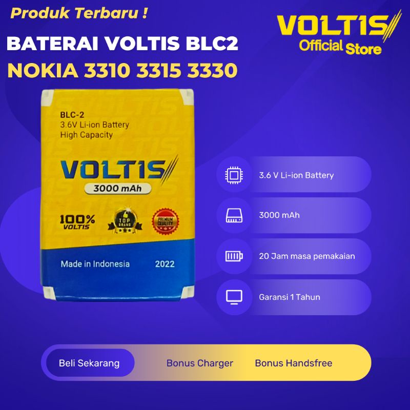 Jual BATERAI VOLTIS BLC2 DOUBLE POWER HANDPHONE NOKIA 3310 3315 3320 ...