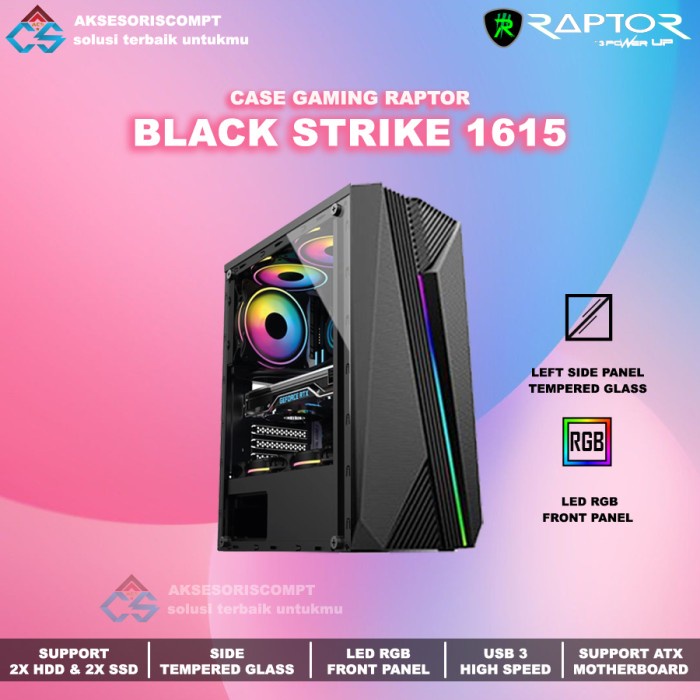 Jual Casing Casing Gaming Power Up Raptor 1615 With Led Strip Rgb ...