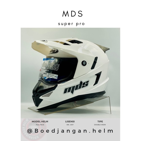Jual MDS HELM SUPER PRO FULL FACE SOLID WHITE GLOSSY-DOUBLE VISOR-MDS ...
