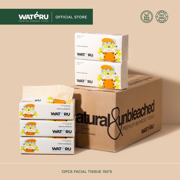 Jual Wateru Natural Bamboo Tissue / Tisu Bambu - Facial 150s, 12 pack ...