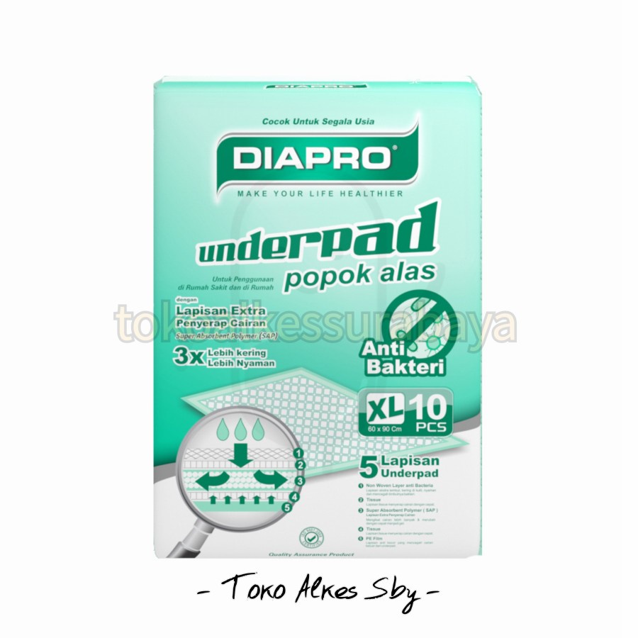 Jual DIAPRO - UNDERPAD 60 X 90 @10 ALAS TIDUR PASIEN UNDERPAD XL ISI 10 ...