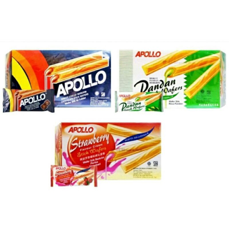 Jual APOLLO STICK WAFER COKLAT STRAWBERRY PANDAN 1 BOX ISI 24 PCS@11GR ...