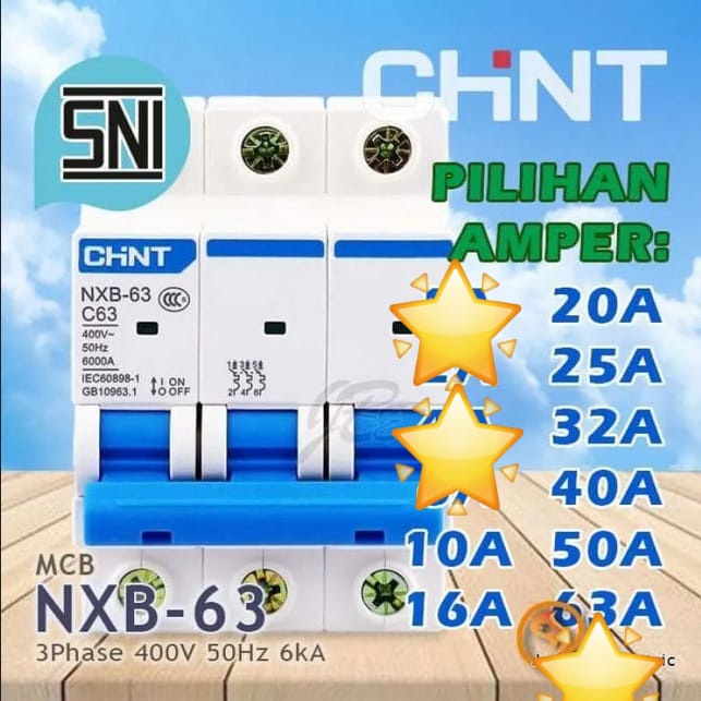 Jual MCB CHINT NXB-63 3Phase 400V 50Hz 6kA (10A-63A) | Shopee Indonesia