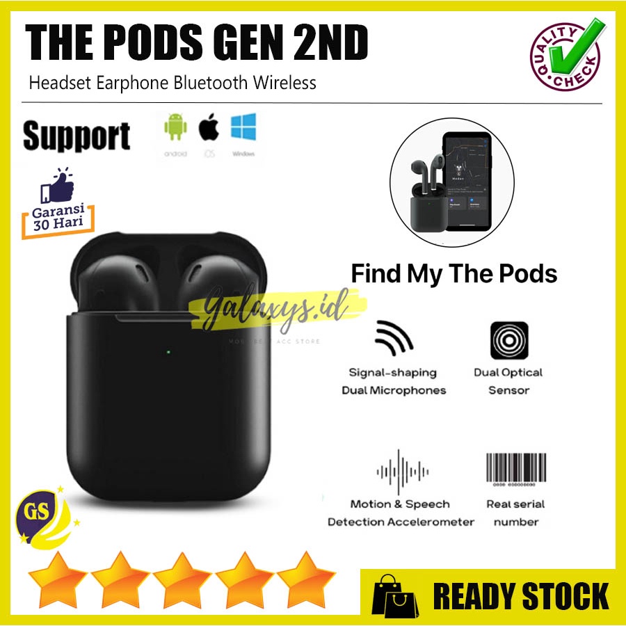 Jual Pod Gen 2 Black Wireless Charging Headset Bluetooth (Highest ...