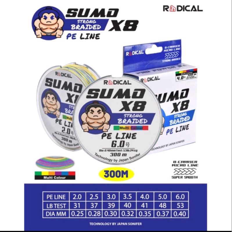 Jual senar pe radical sumo multi color x 8 200 dan 300 meter | Shopee ...