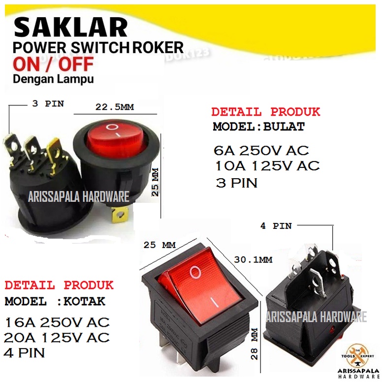 Jual Saklar Power Switch ON OFF Roker Kotak 4 Kaki Pin Bulat 3 Pin Plus ...