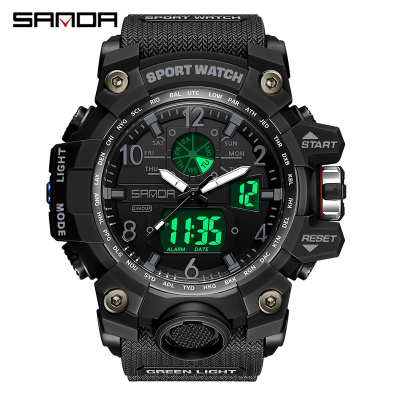 Jual SANDA 3169 Jam Tangan Pria Digital Analog Tali Rubber Chronograph Anti Air | Shopee Indonesia