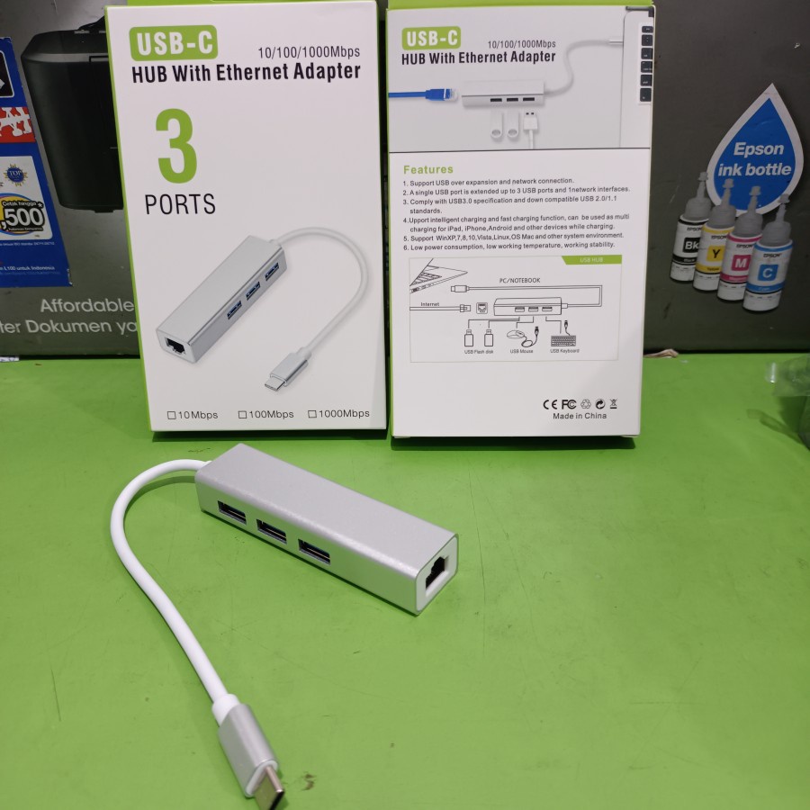 Jual USB Type C to LAN with USB Hub 3Port USB 3.0 Adapter Multi ...