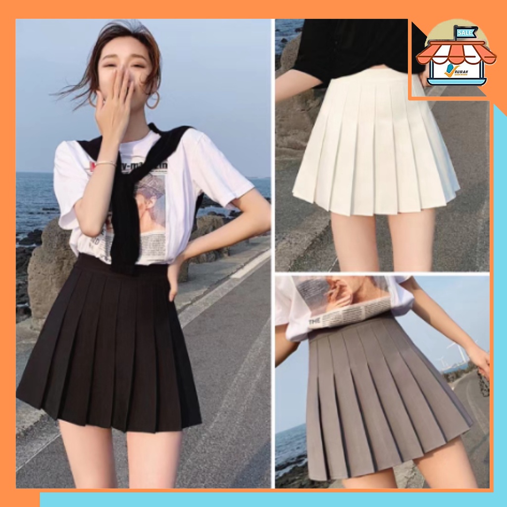 Jual RSB RK258 Rok Pendek Mini Korean Women Mini Skirt Pleated Plain ...