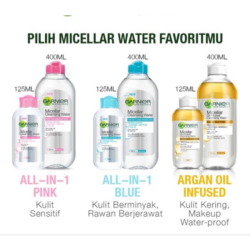 Jual Garnier Micellar Water Blue Biru / Pink / Vitamin C 125ml & 400ml ...